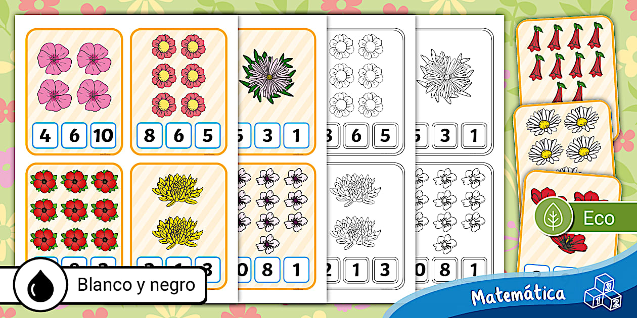 Tarjetas Conteo flores (teacher made) - Twinkl