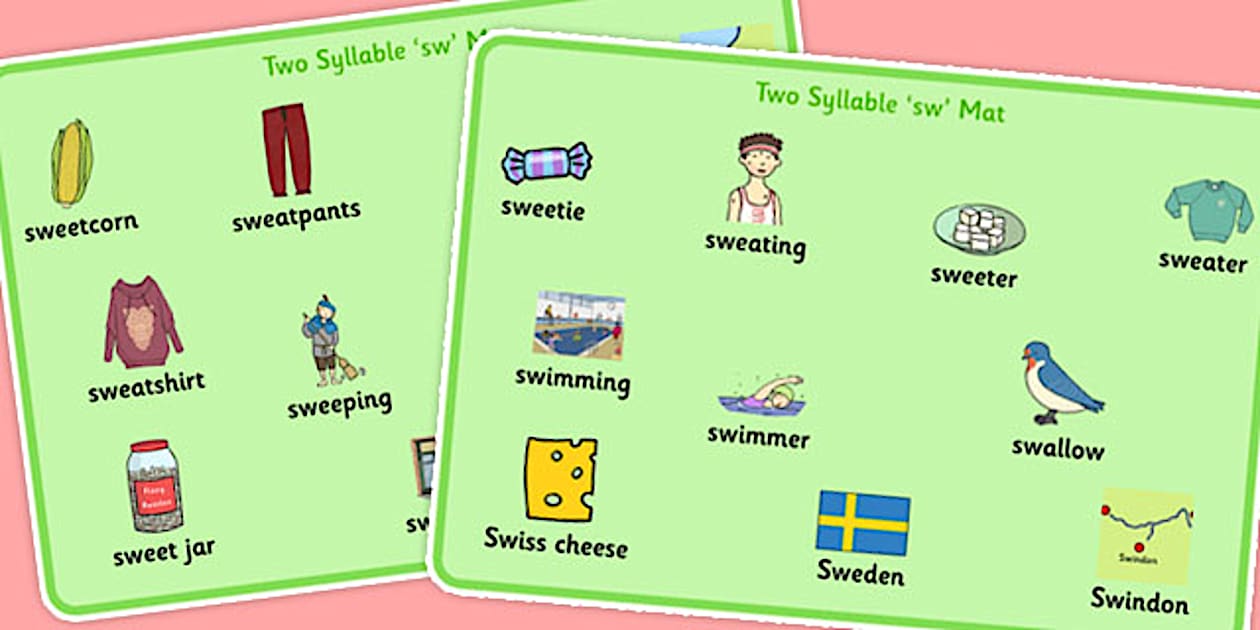 Two Syllable 'SW' Word Mats (Teacher-Made) - Twinkl