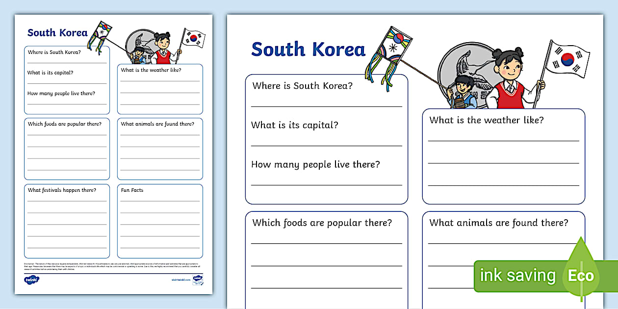 South Korea Fact File Template, South Korea, Asia - Twinkl