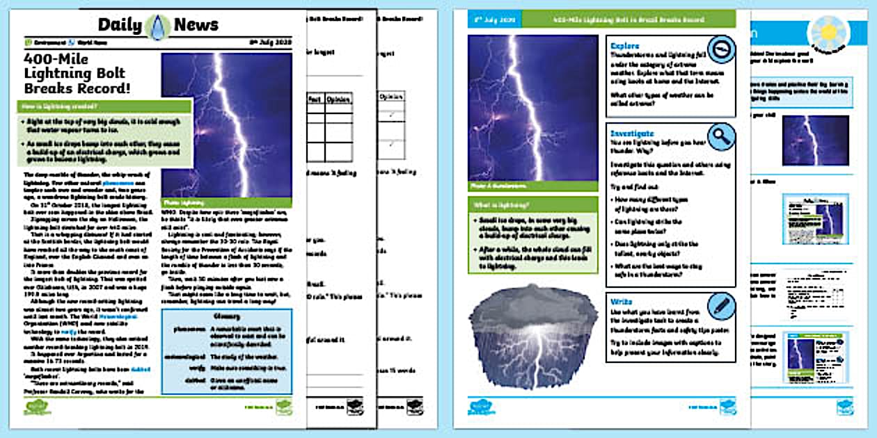 Record-Breaking Lightning Bolt Daily News Activity and Story Pack (ages ...