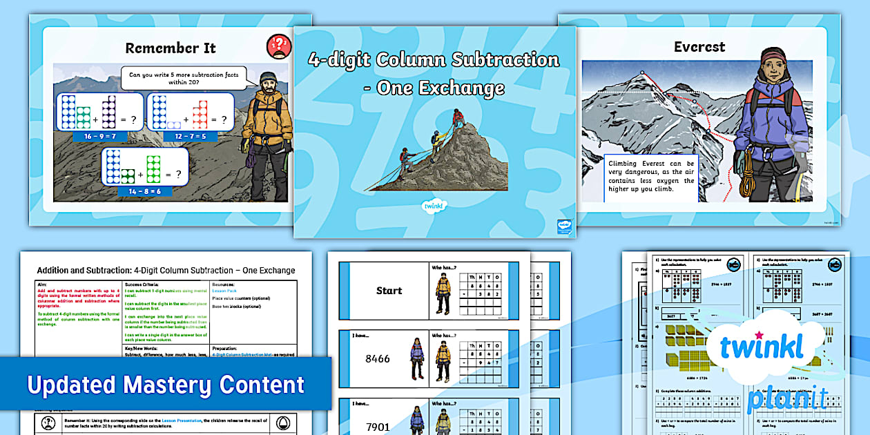 Year 4 Column Subtraction One Exchange Lesson Pack - Twinkl