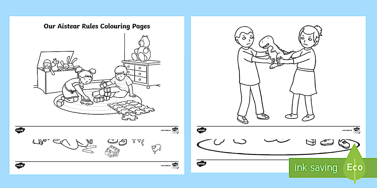 Our Aistear Playtime Rules Colouring Pages - Twinkl