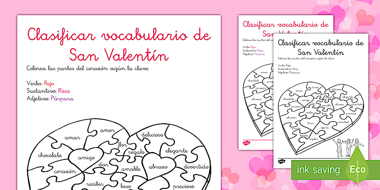 Ficha de clasificar vocabulario: San Valentín - Twinkl