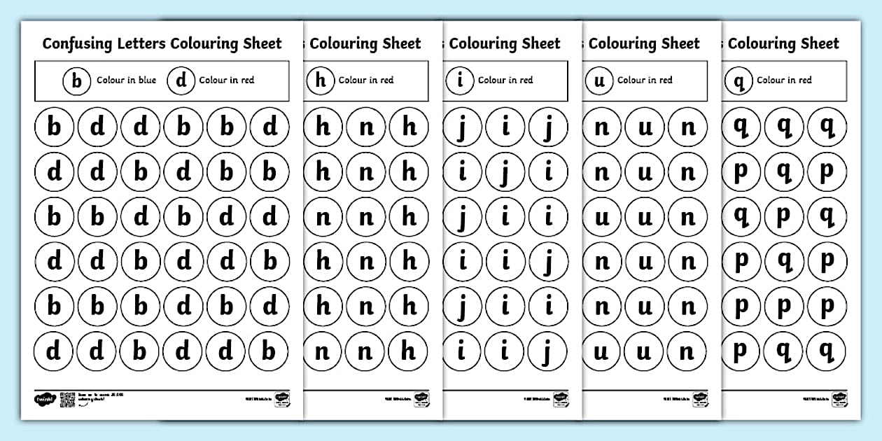Confusing Letters Colouring Worksheets Pack - Twinkl