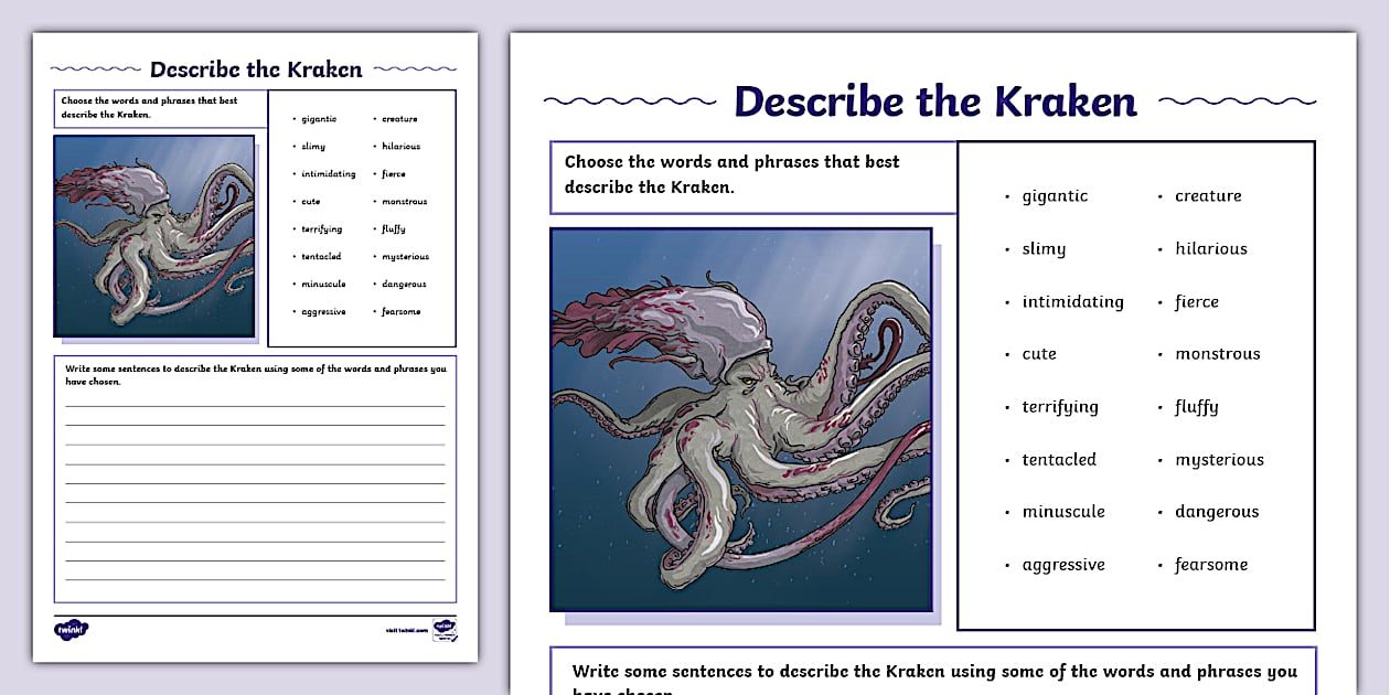 Describe the Kraken Worksheet - Twinkl English - Twinkl