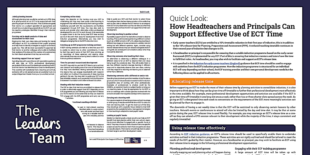 Quick Look: How headteachers can support ECT time - Twinkl