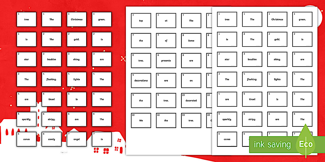 Christmas Tree Sentence Construction Cards (teacher made)