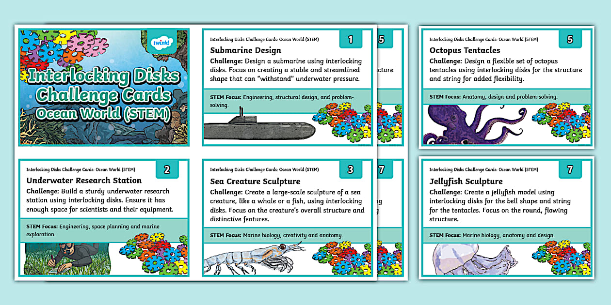 Interlocking Disks Challenge Cards: Ocean World (STEM)