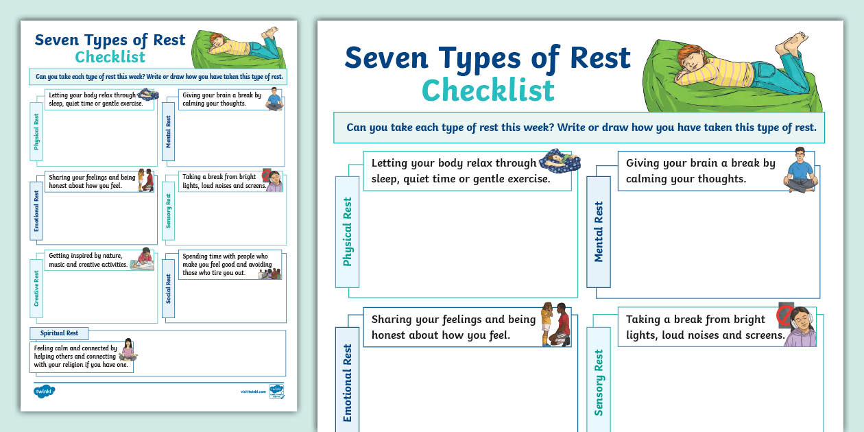 Seven Types of Rest Checklist Worksheet