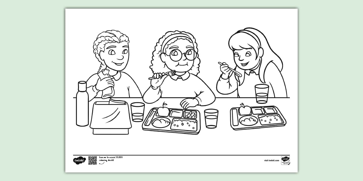 Kids Eating Colouring Page - Primary Resources - Twinkl