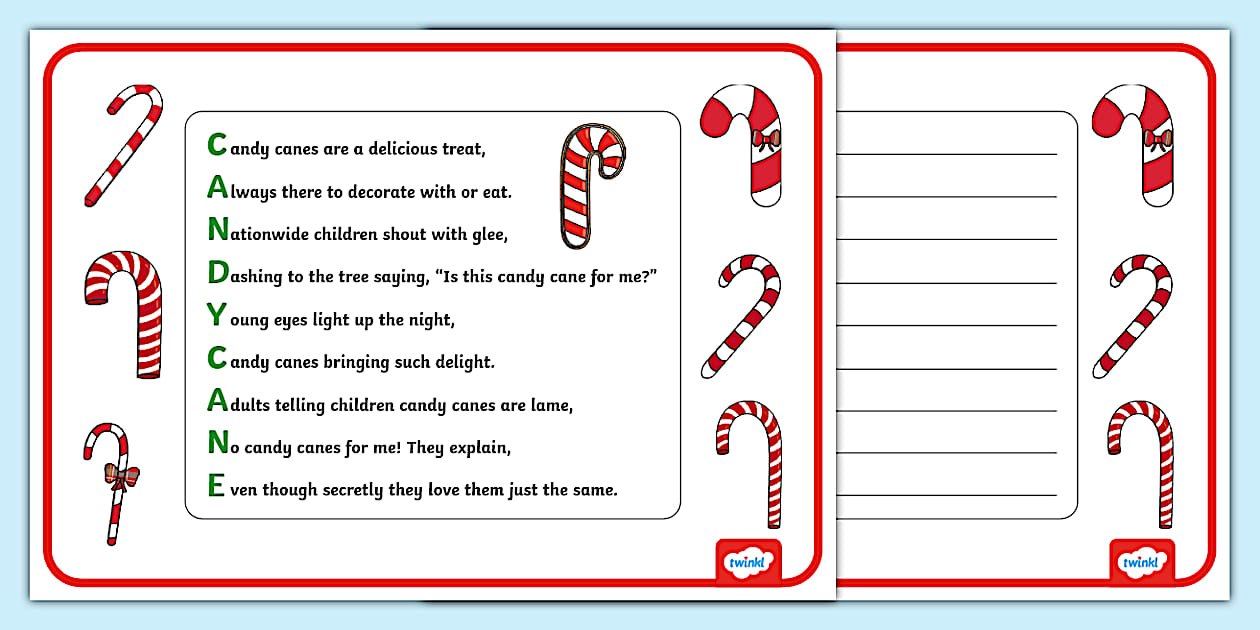 Candy Cane Acrostic Poem Example and Template - Twinkl