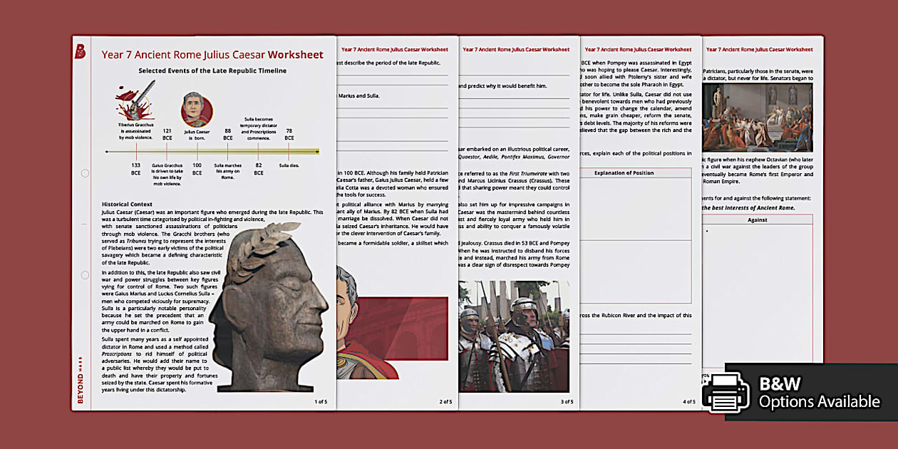 Year 7 Ancient Rome Julius Caesar Worksheet (teacher made)