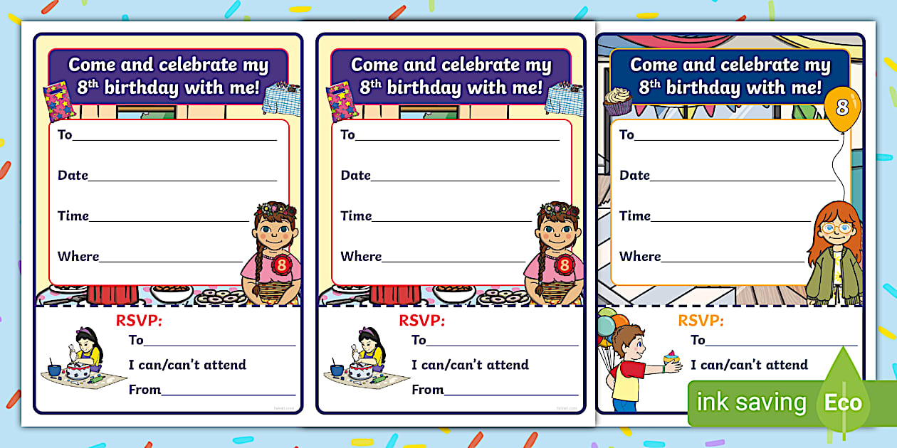 8th Birthday Invitations | Twinkl Party | KS1 | Stationer