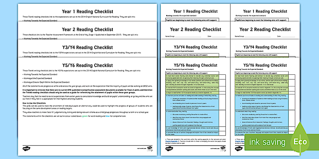 Years 1-6 Reading Assessment Checklists (teacher made)