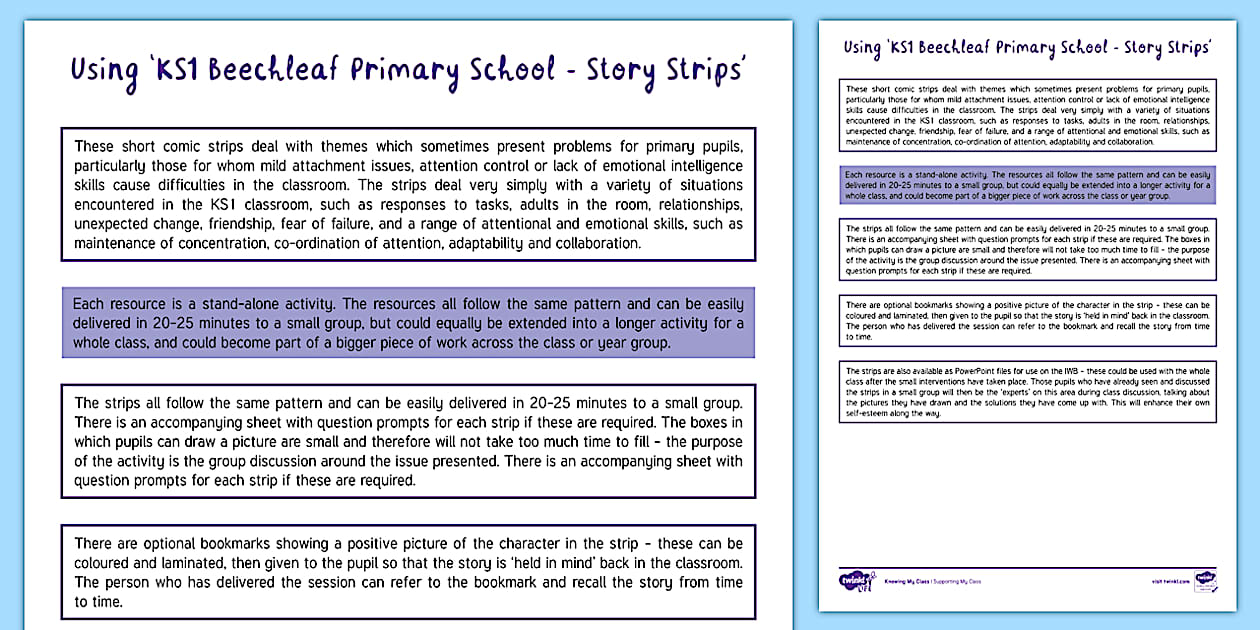KS1 Beechleaf Story Strips - Adult Guidance (teacher made)