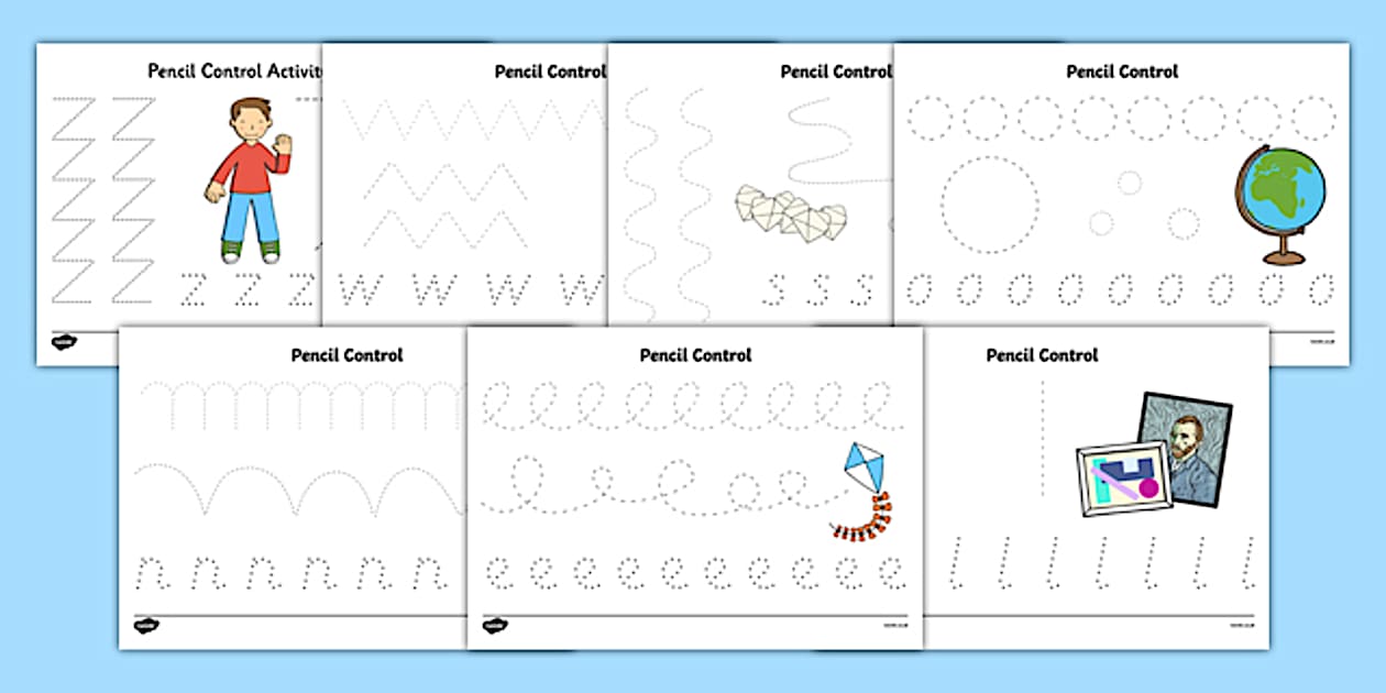 Flat Boy Pencil Control Sheets - Twinkl