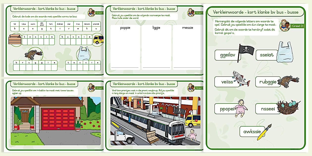 Graad 3 Verkleinwoorde kort klanke bus - busie Speelkleimat