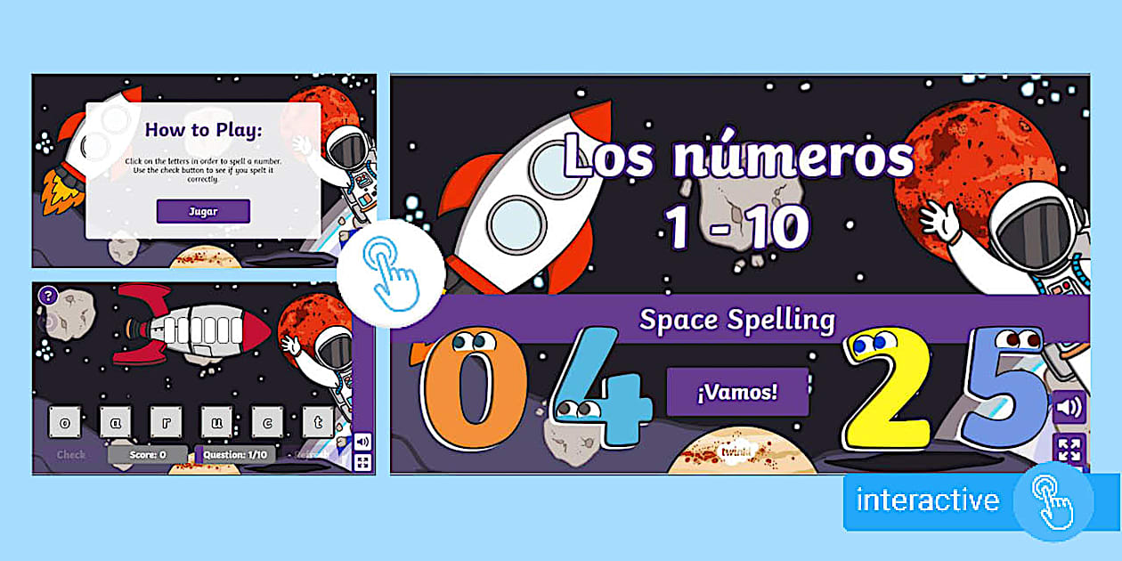 👉 Numbers 1 to 10 in Spanish Language | Interactive Spelling