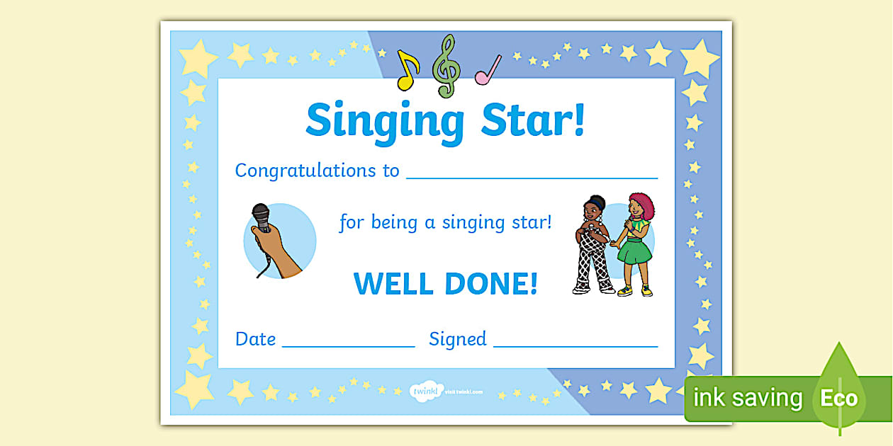 Singing Star Certificate,best singer certificate - Twinkl
