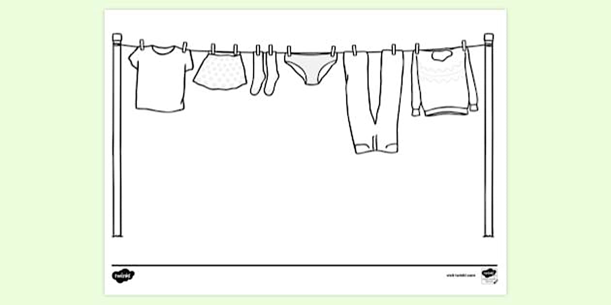 Clothes Line with Clothes Colouring Sheet | Colouring Sheets