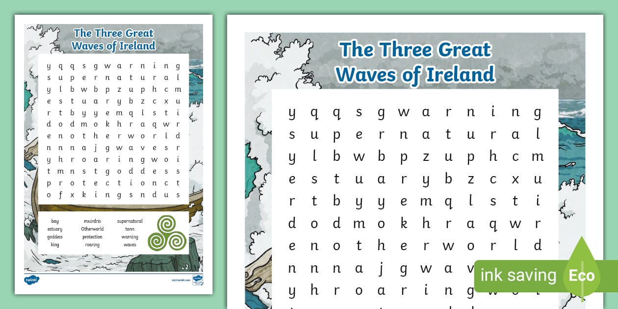 The Three Great Waves of Ireland Word Search (teacher made)