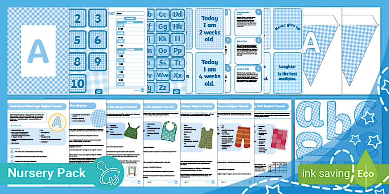 Blue Gingham Nursery Pack (Teacher-Made) - Twinkl