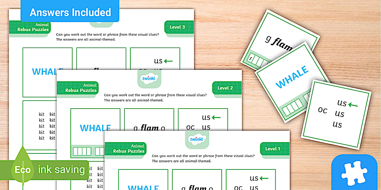 Fun Animals Rebus Puzzle Cards - Twinkl - Kids Puzzles