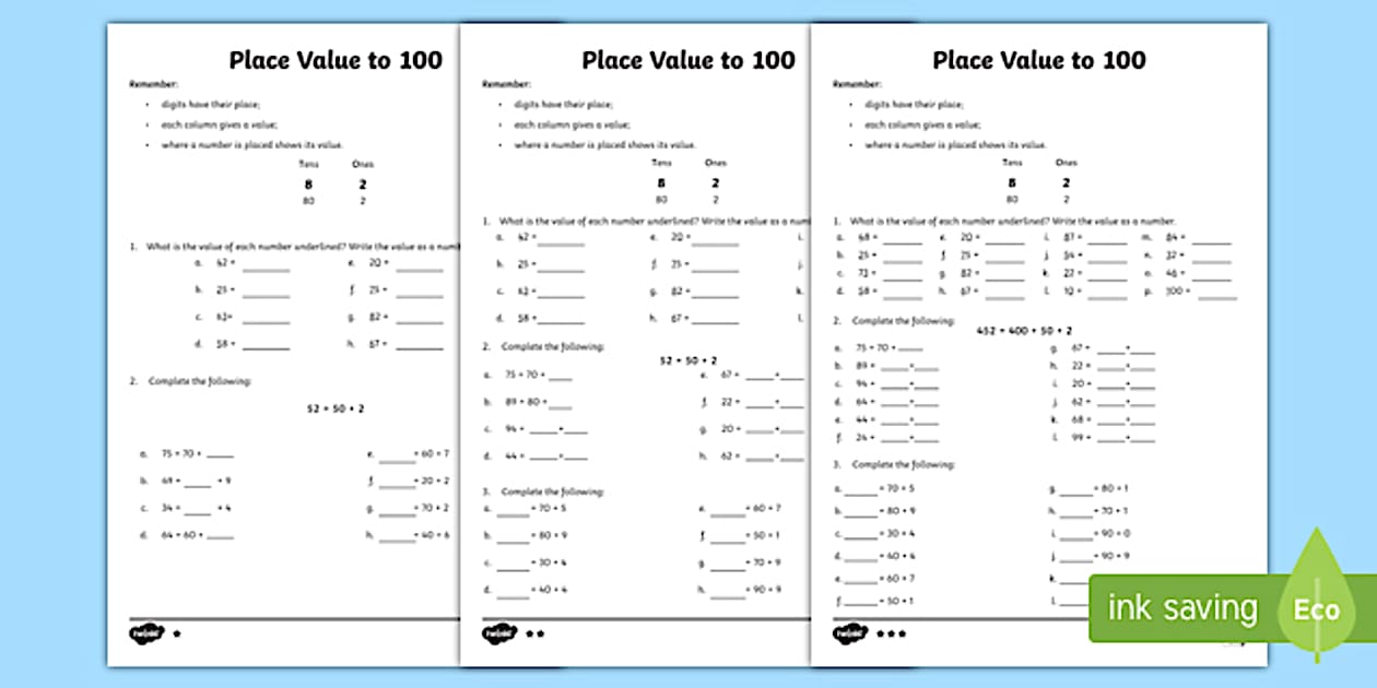 CfE Numeracy and Mathematics Place Value to 100 Differentiated Number