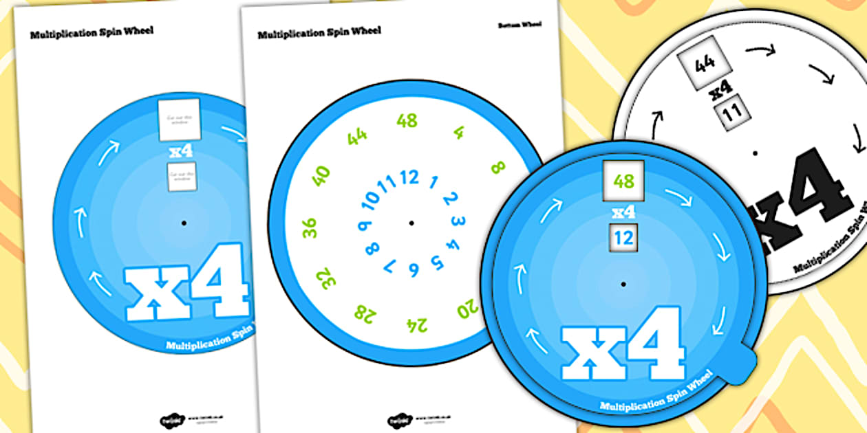 Multiplication Spin Wheel 4 Times Table - Twinkl