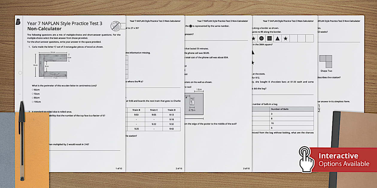 Year 7 NAPLAN Practice Test 3 - Non Calculator - Twinkl