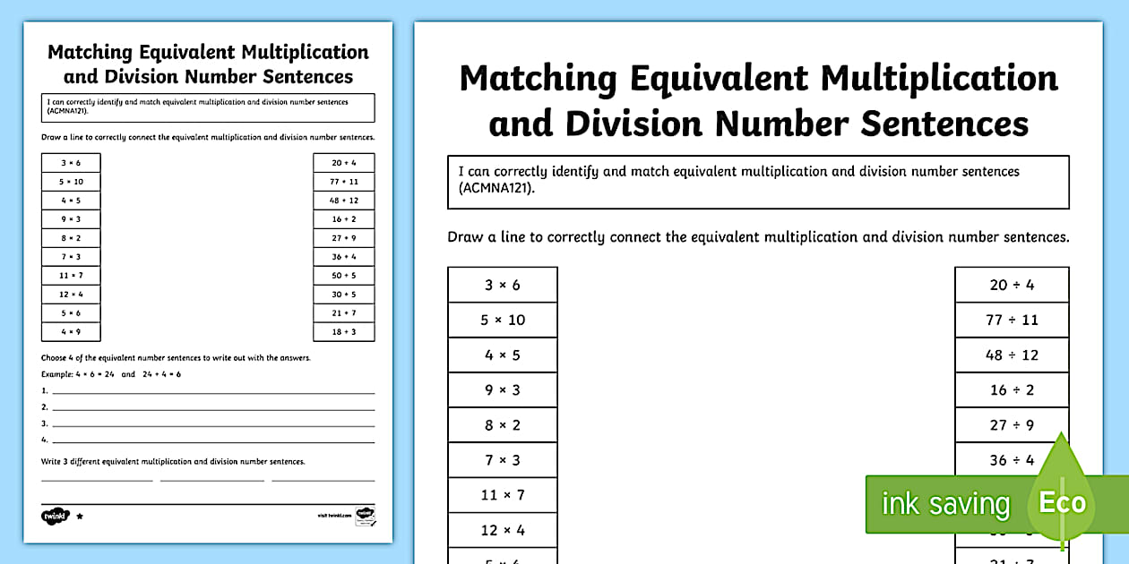 Matching Equivalent Multiplication and Division Number Sentences
