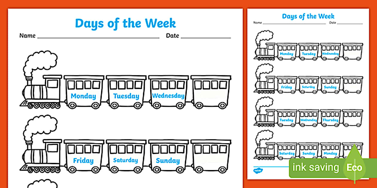 Days of the Week on Trains Worksheet (teacher made) - Twinkl