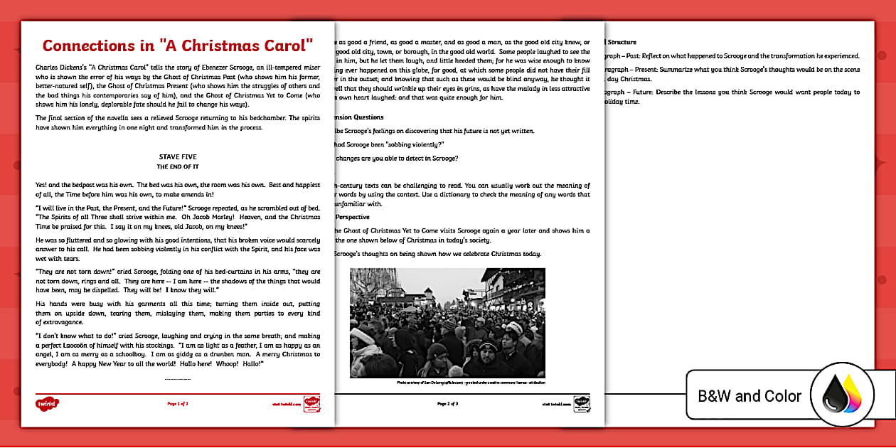 Connections in A Christmas Carol Writing Response Activity for 6th-8th ...