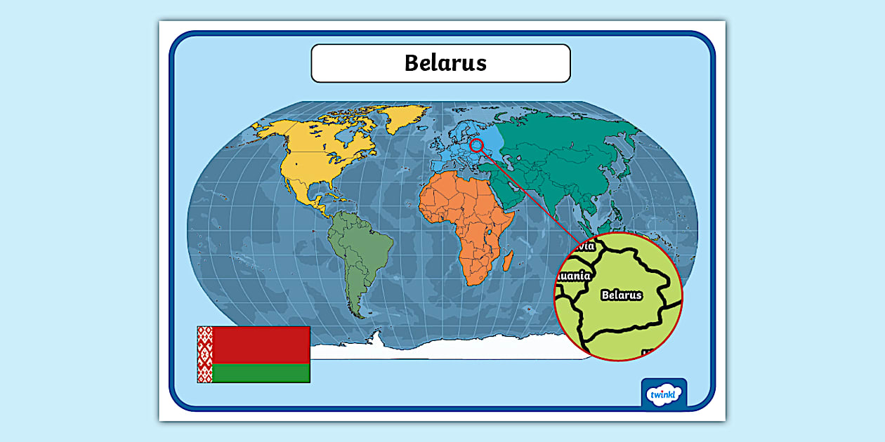 Belarus on World Map Display Poster (Teacher-Made) - Twinkl