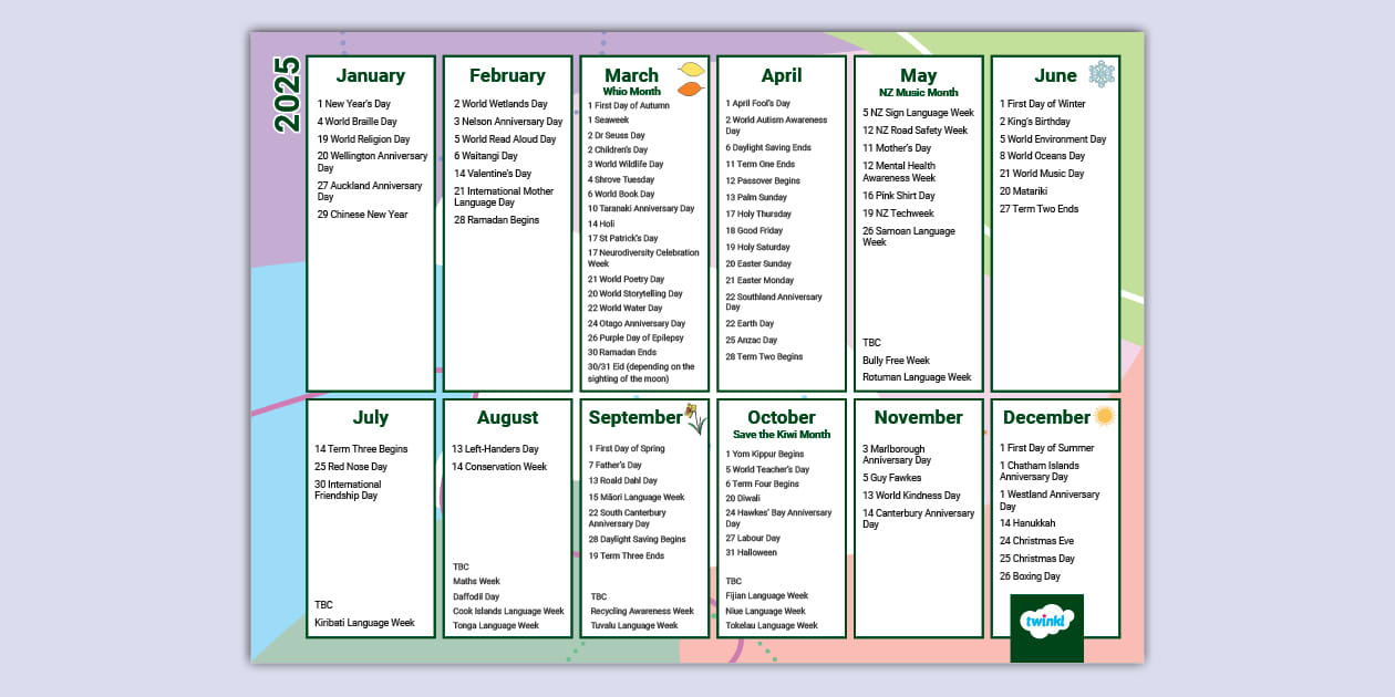 2023 New Zealand Holidays And Festivals Calendar - Twinkl