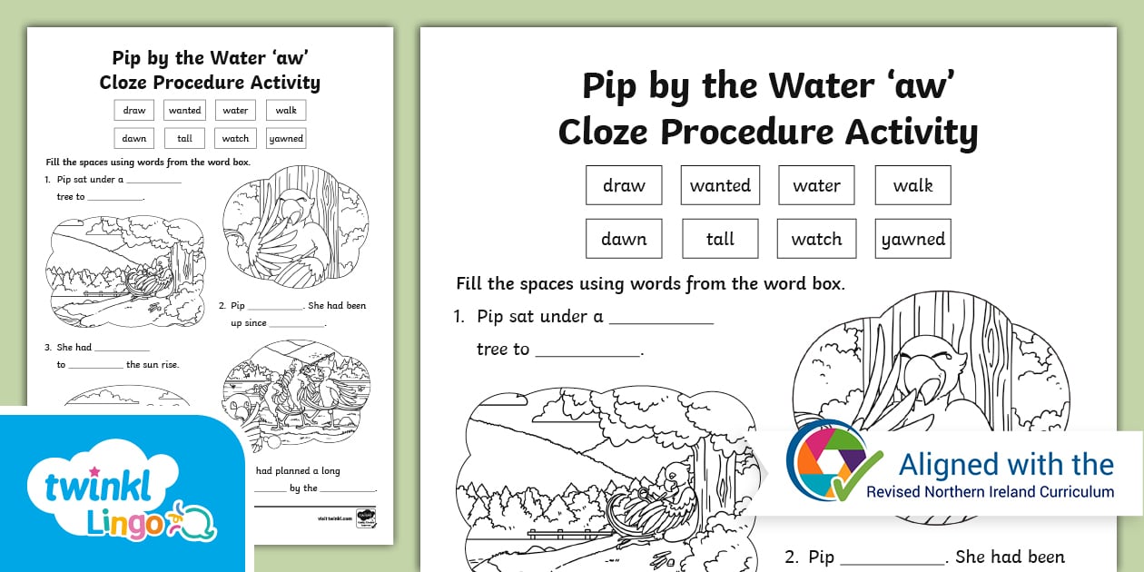 Pip by the Water 'aw' Cloze Procedure Activity - Twinkl