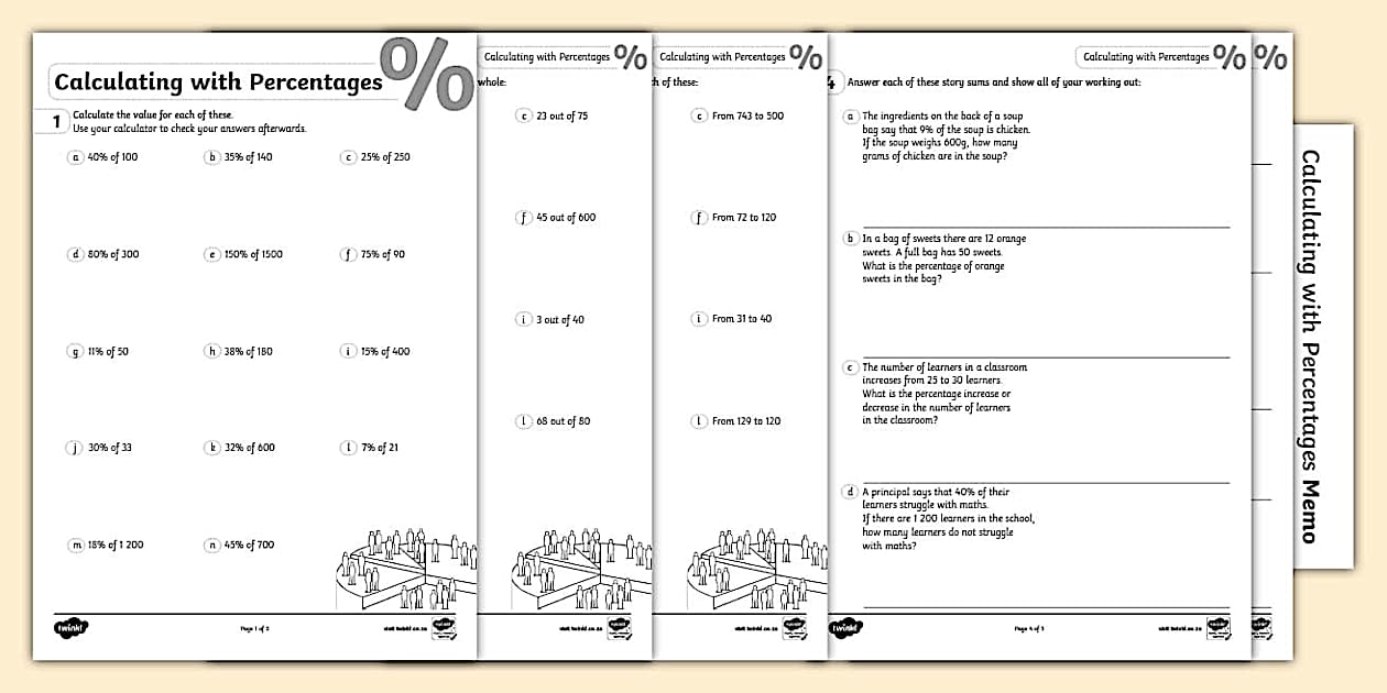 Calculating with Percentages Activity Sheet (teacher made)