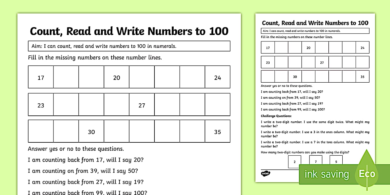 Year 1 Count Read and Write Numbers Maths Mastery Worksheet / Worksheet