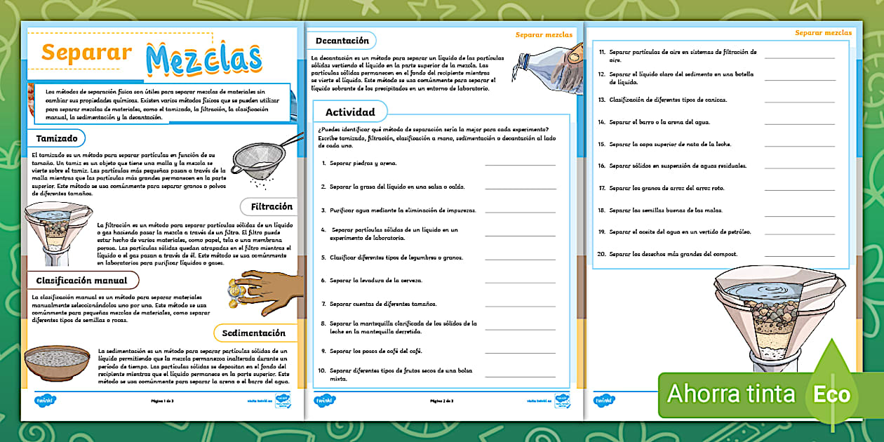 Ficha de actividad: Separar mezclas (profesor hizo) - Twinkl
