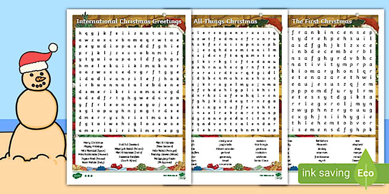 Black and White Christmas Themed Word Searches - Twinkl