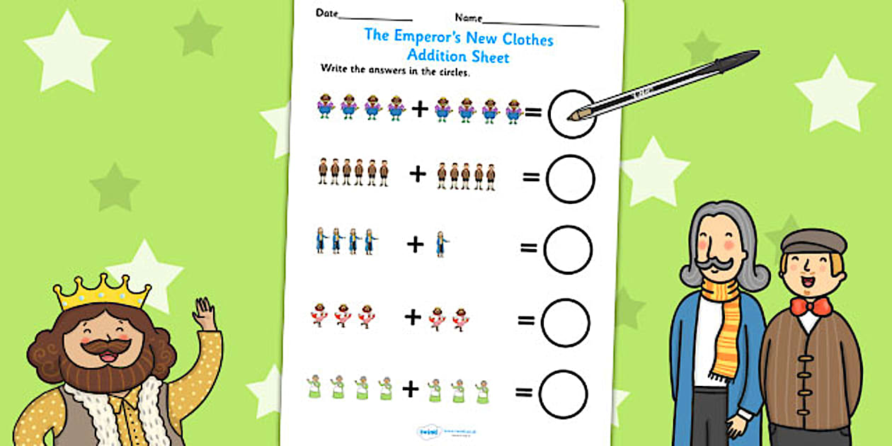 The Emperors New Clothes Up to 10 Addition Sheet - Twinkl
