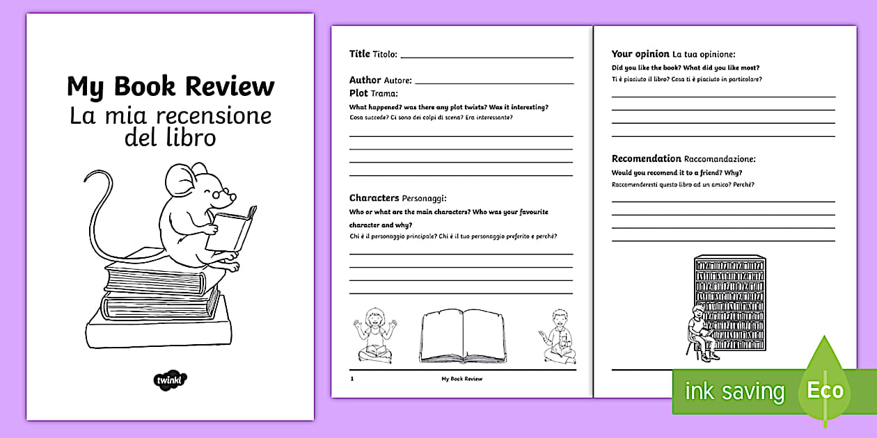 Interactive Book Review Writing Template English/Italian - Interactive Book