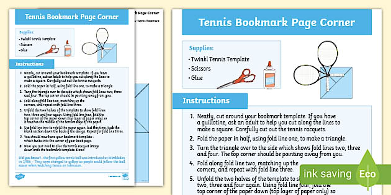 Tennis Bookmark Craft Activity | Twinkl | KS1 | Crafts