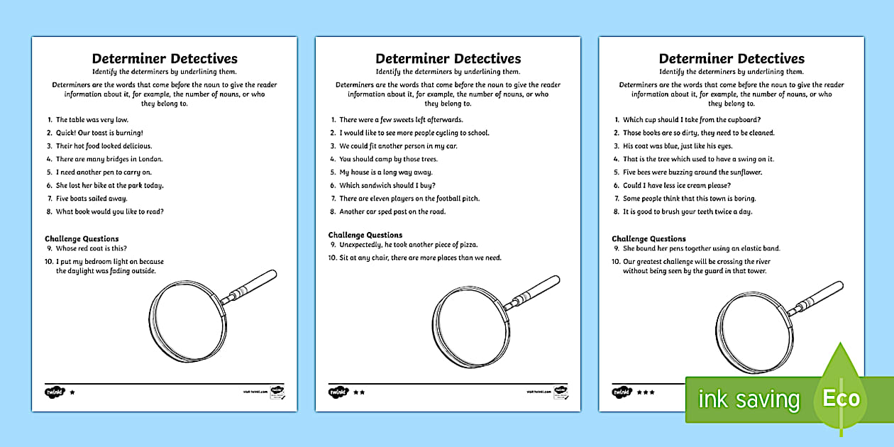 Determiners Worksheet KS2 - Differentiated Maths Worksheet