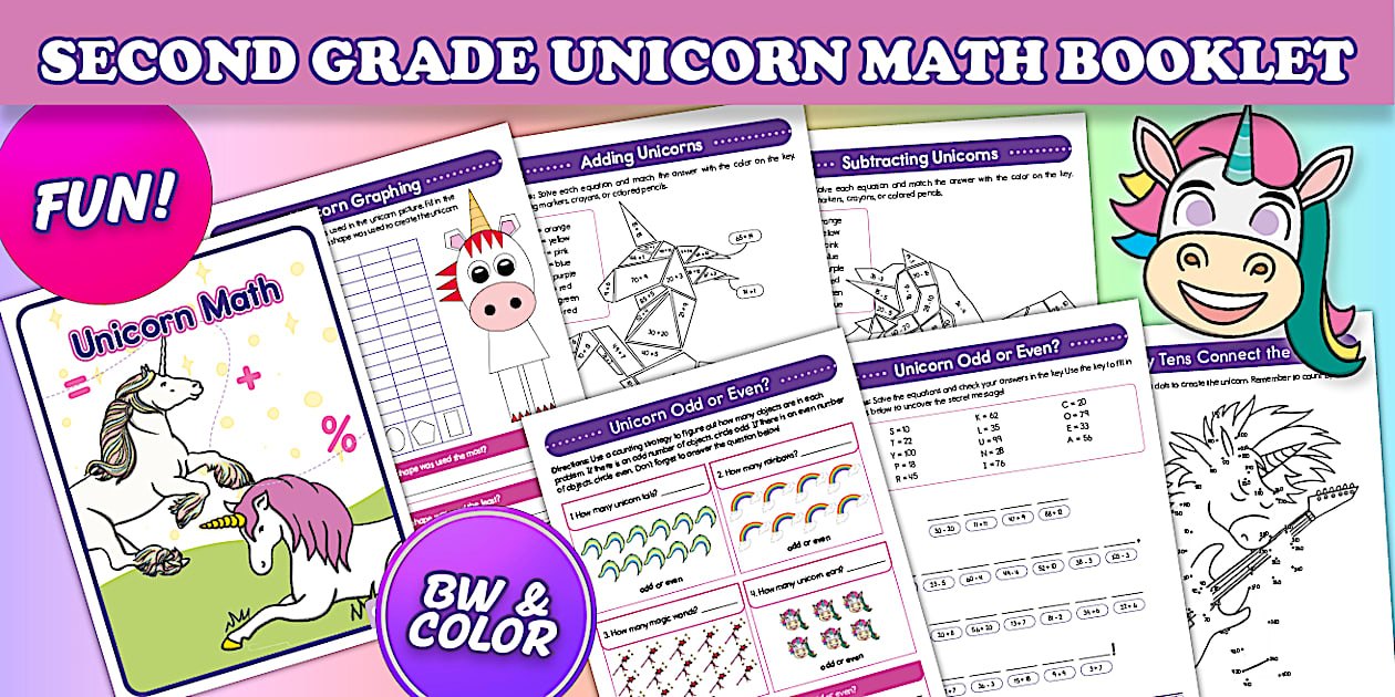 Second Grade Unicorn Math Activity Booklet - Twinkl