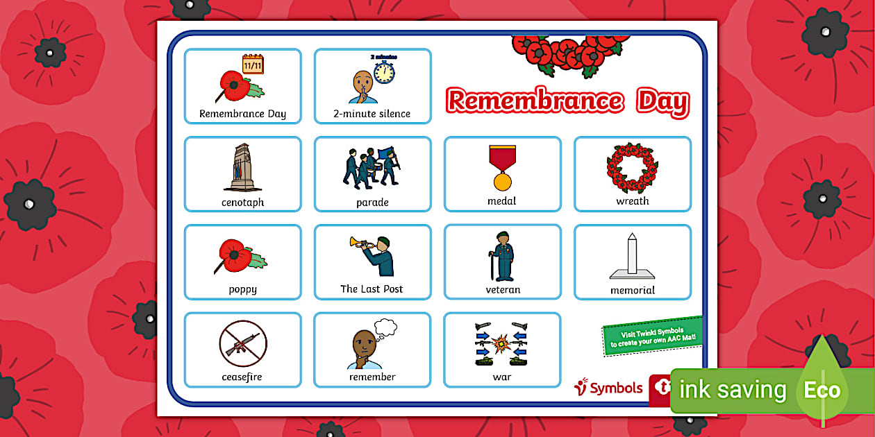 Twinkl Symbols: Remembrance Day AAC Mat (teacher made)