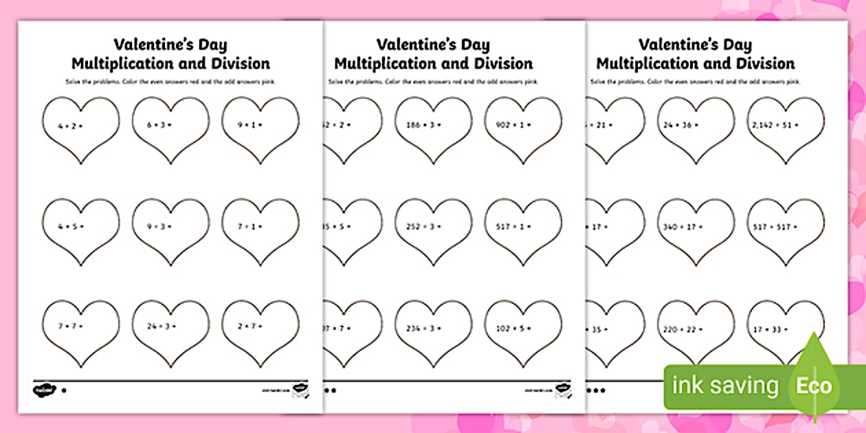 Valentine’s Day Multiplication and Division Worksheets