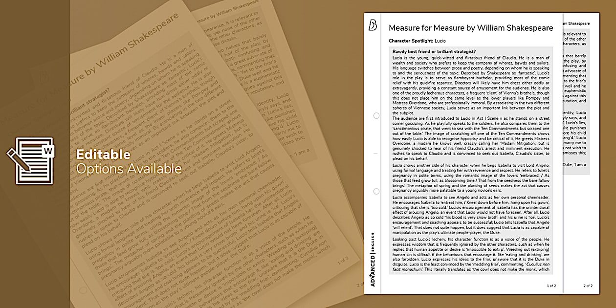 Measure for Measure: Character Spotlight - Lucio - Twinkl