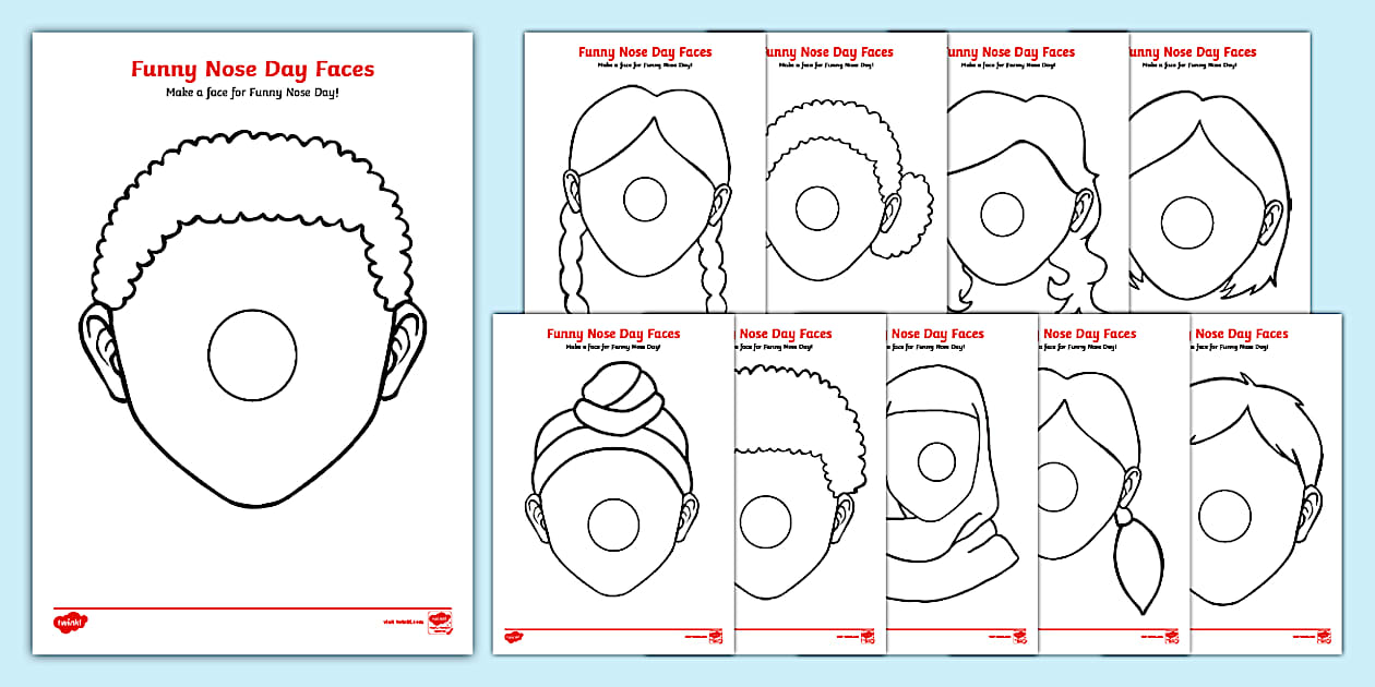 Black and White Funny Nose Day Face Templates Worksheets