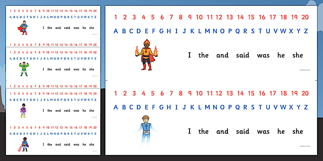 Cursive Combined Alphabet and Number Strips (Superhero)